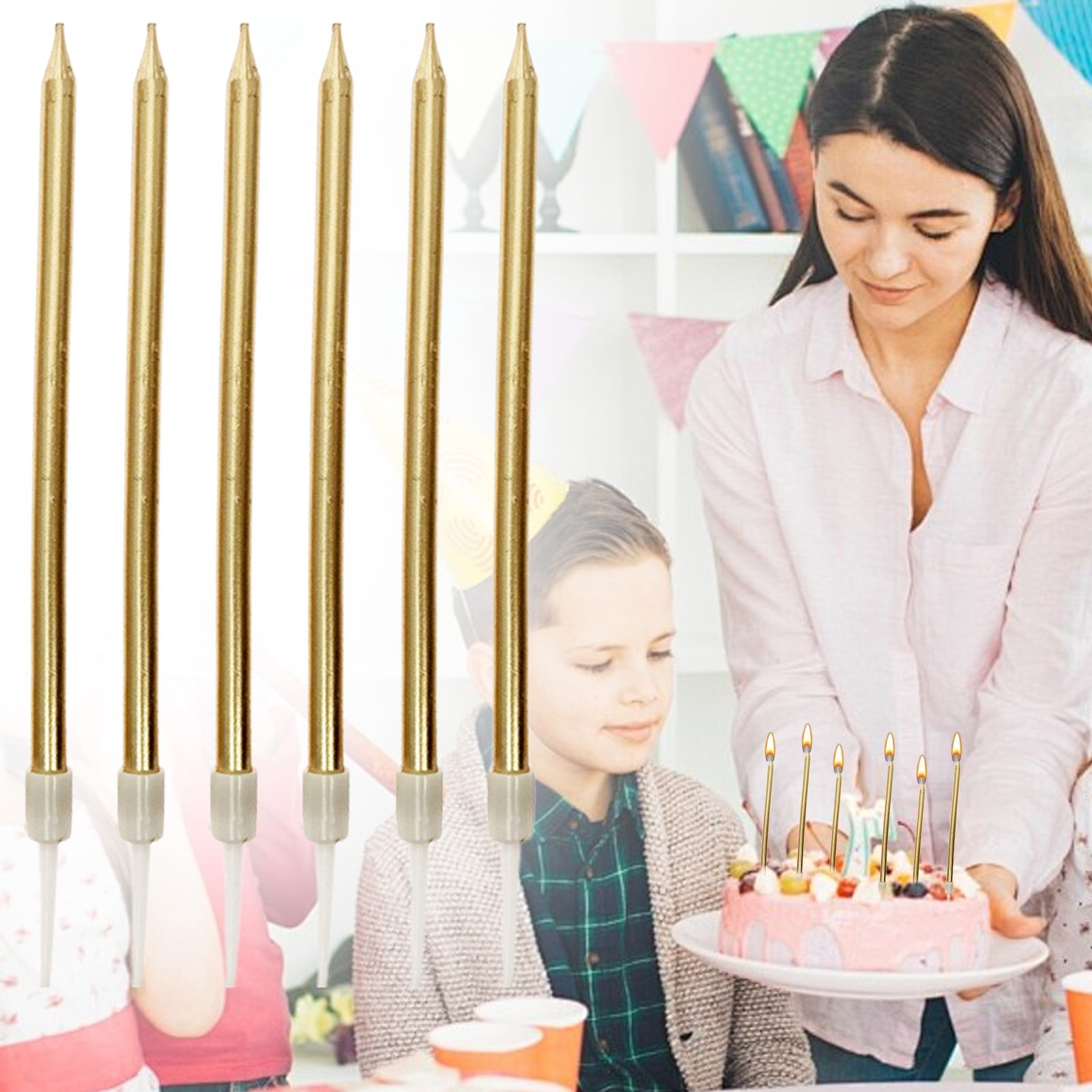 HmNPlay Long Thin Metallic Birthday Candles Tapered Cake Toppers with ...