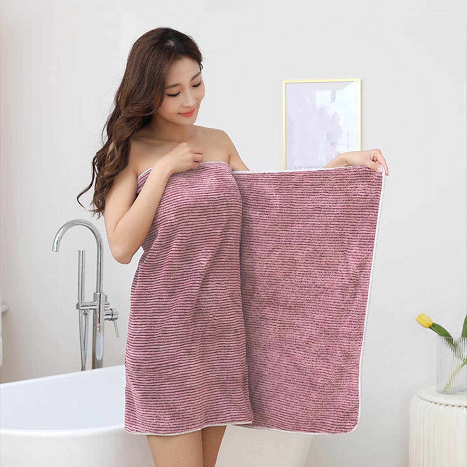 Hmgxay Coral Velvet Bath Towel, Striped Cotton Bath Towels Set, Soft Absorbent Towel for ...