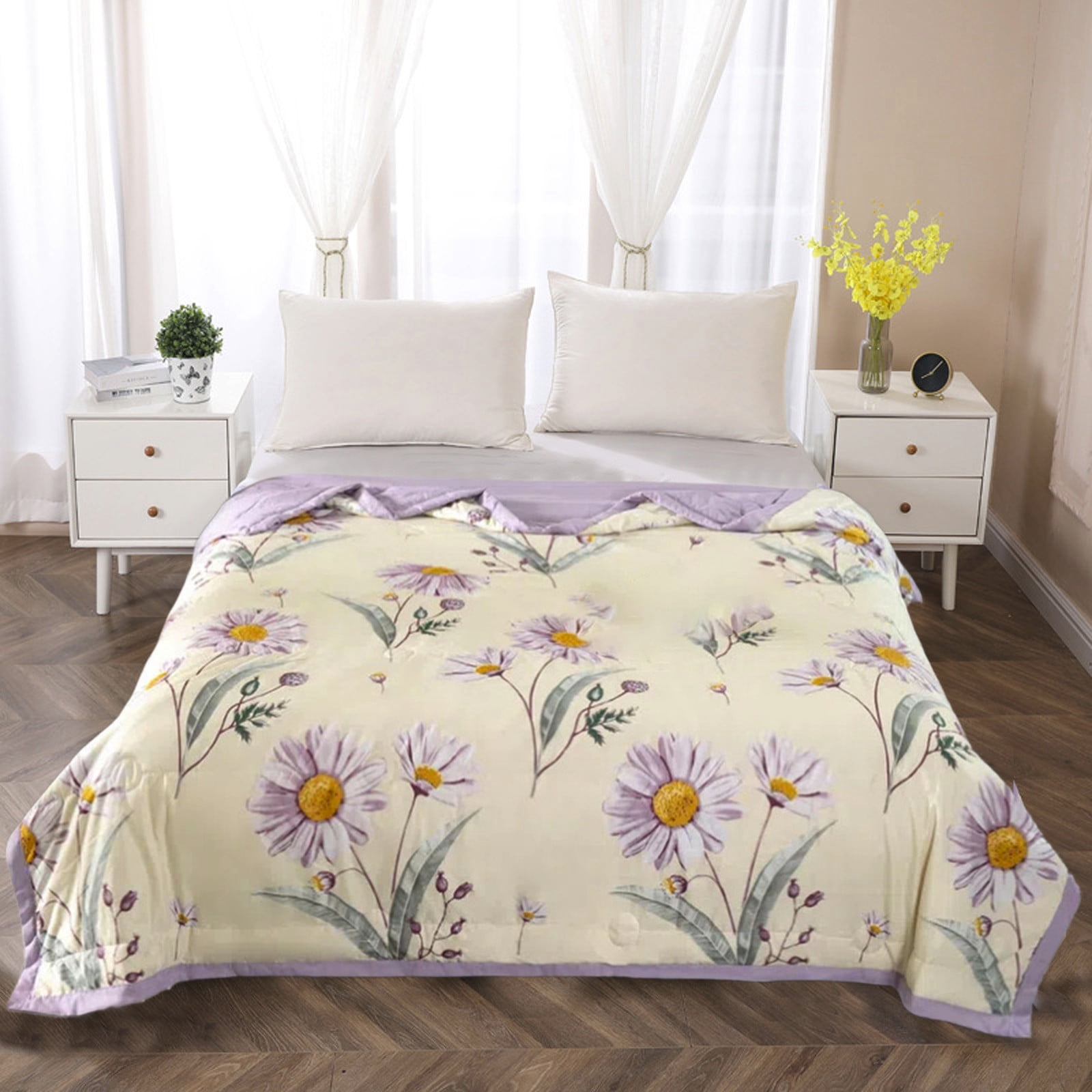 Hmgxay Summer Cooler Quilt, 55"x76" Plants Print Breathable Comforter ...