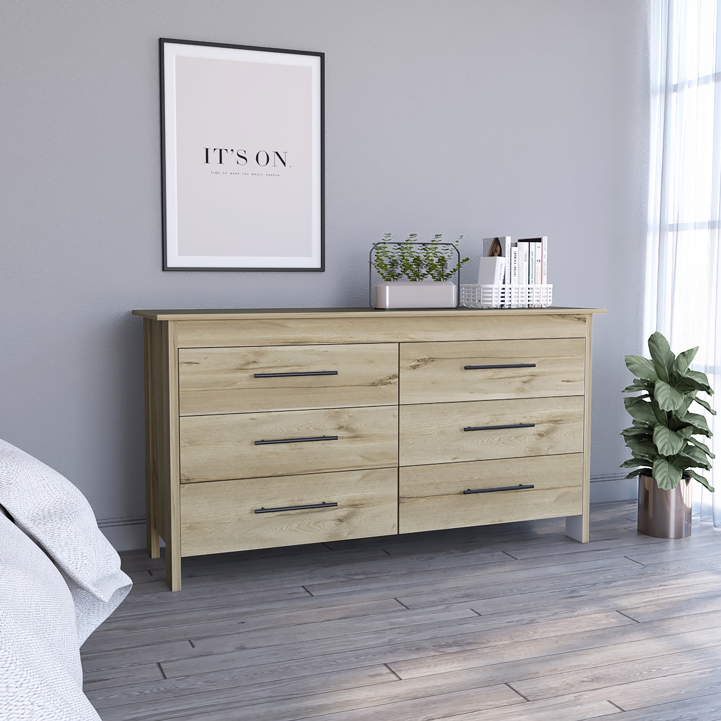 Hms 6 Drawer Double Dresser,Four Legs,Superior Top-Light Oak,White ...