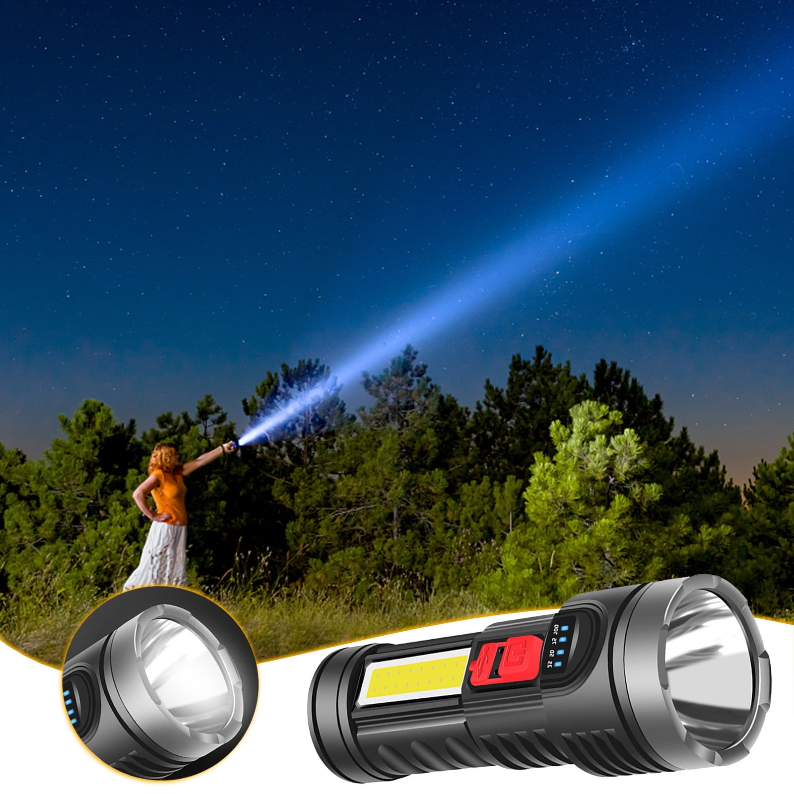 Hmsavn Outdoor USB Rechargeable OSL+COB LED Flashlight Ultra Bright ...