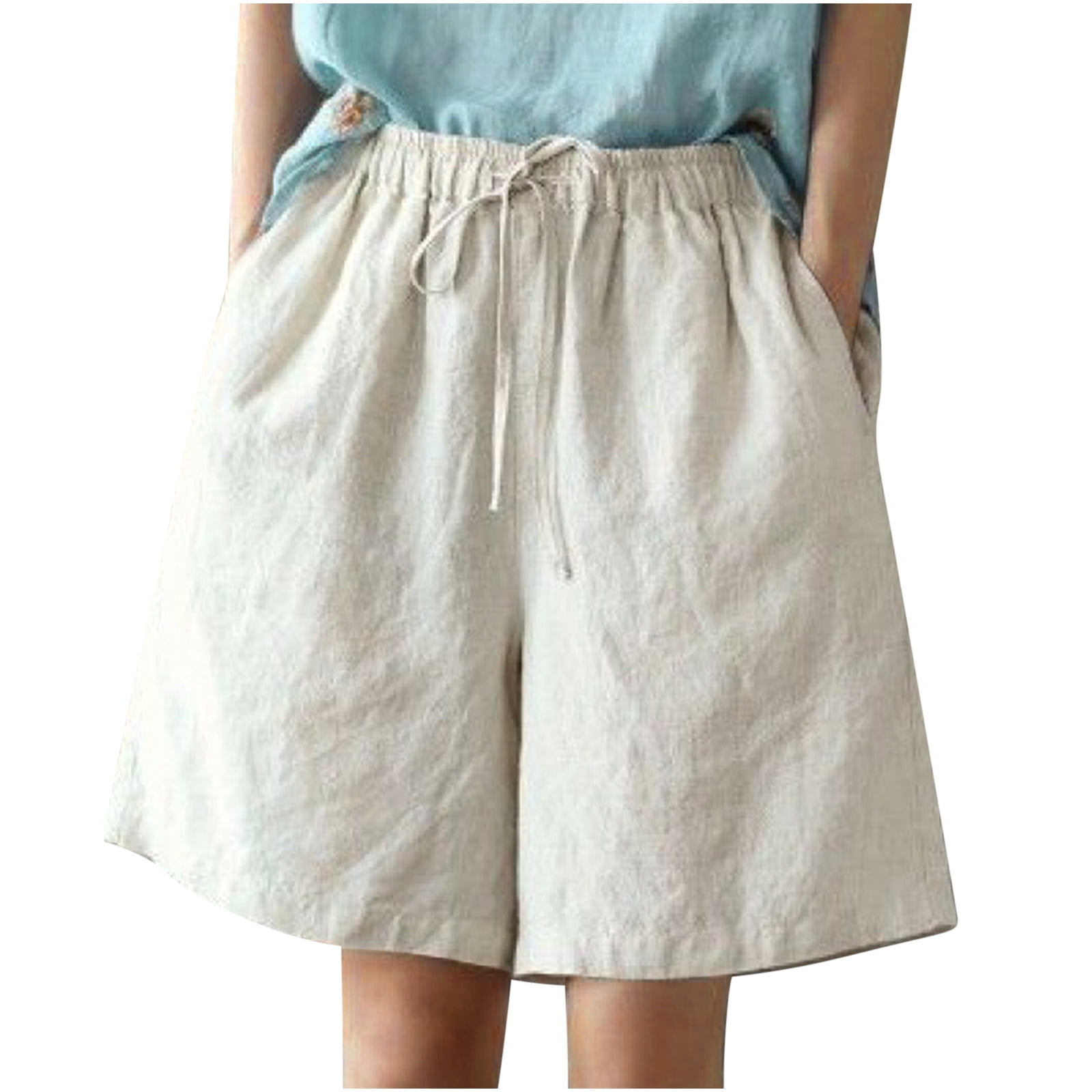 Hngshg Womens Shorts Elastic High Waist Wide Leg Shorts Solid Color