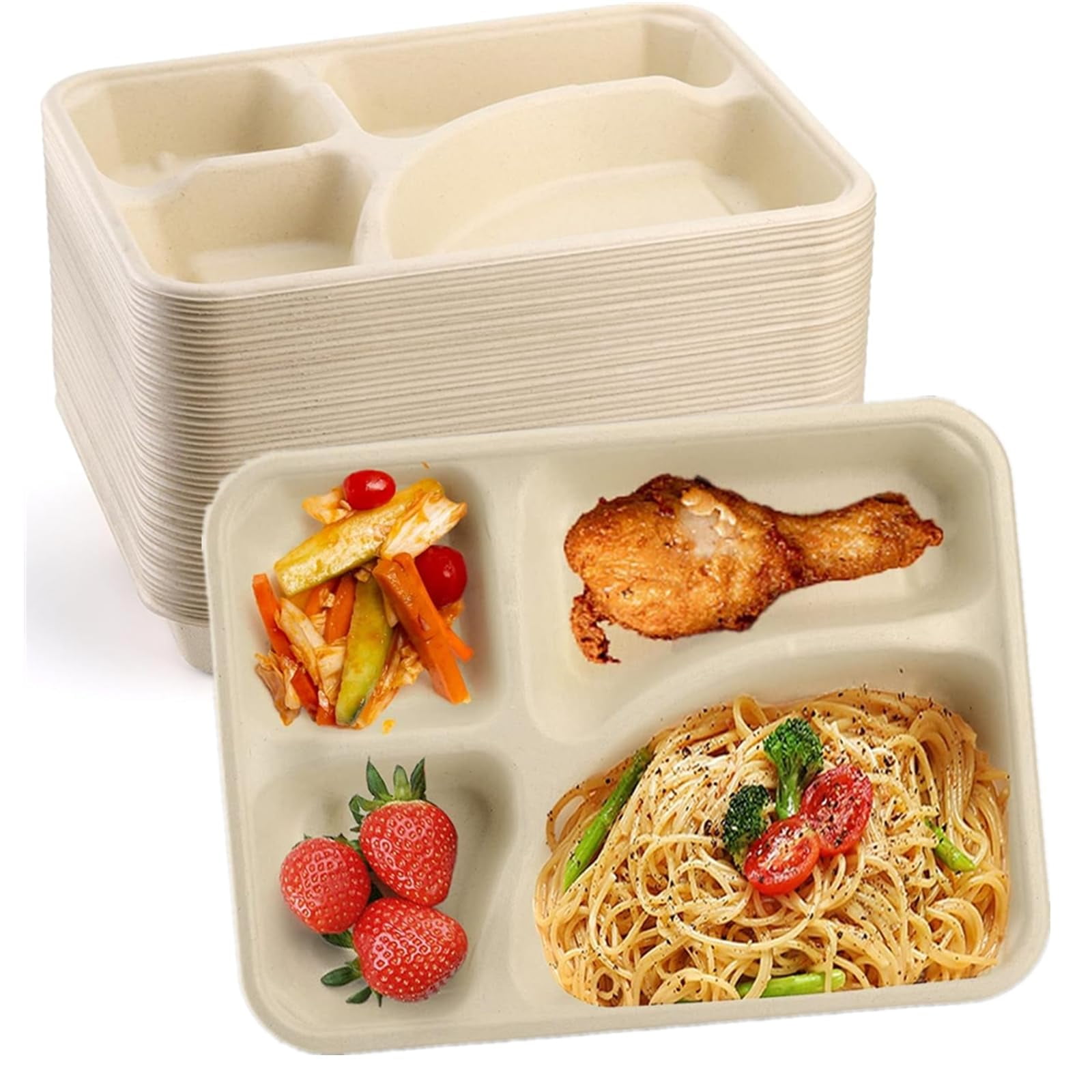 HningBuyox 50 Pack Compostable RRF12 Paper Plates, Heavy Duty Sugarcane ...