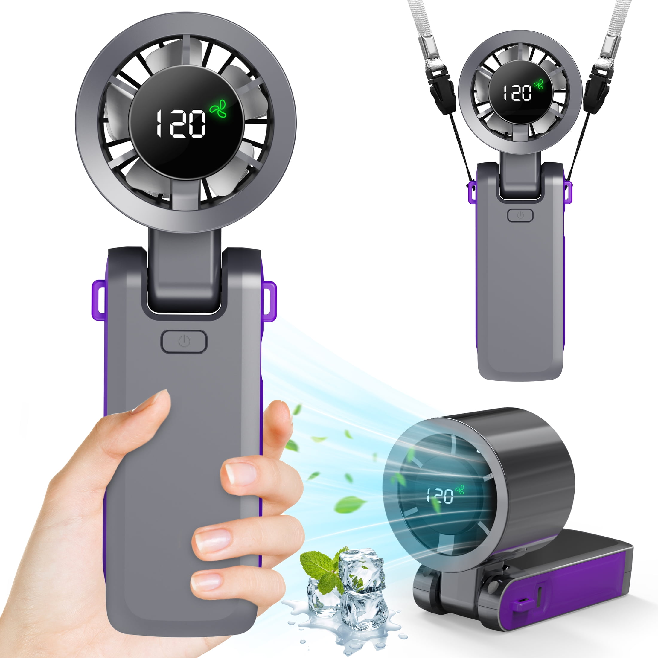 hnrifc Portable Handheld Fan, 4 Gear Wind, 12-Hour Battery, Compact ...