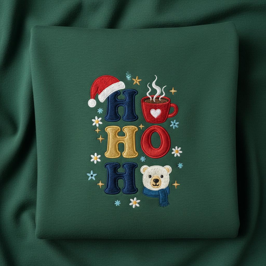 Ho Ho Ho Christmas Embroidered Sweatshirt, Festive Polar Bear Crewneck ...