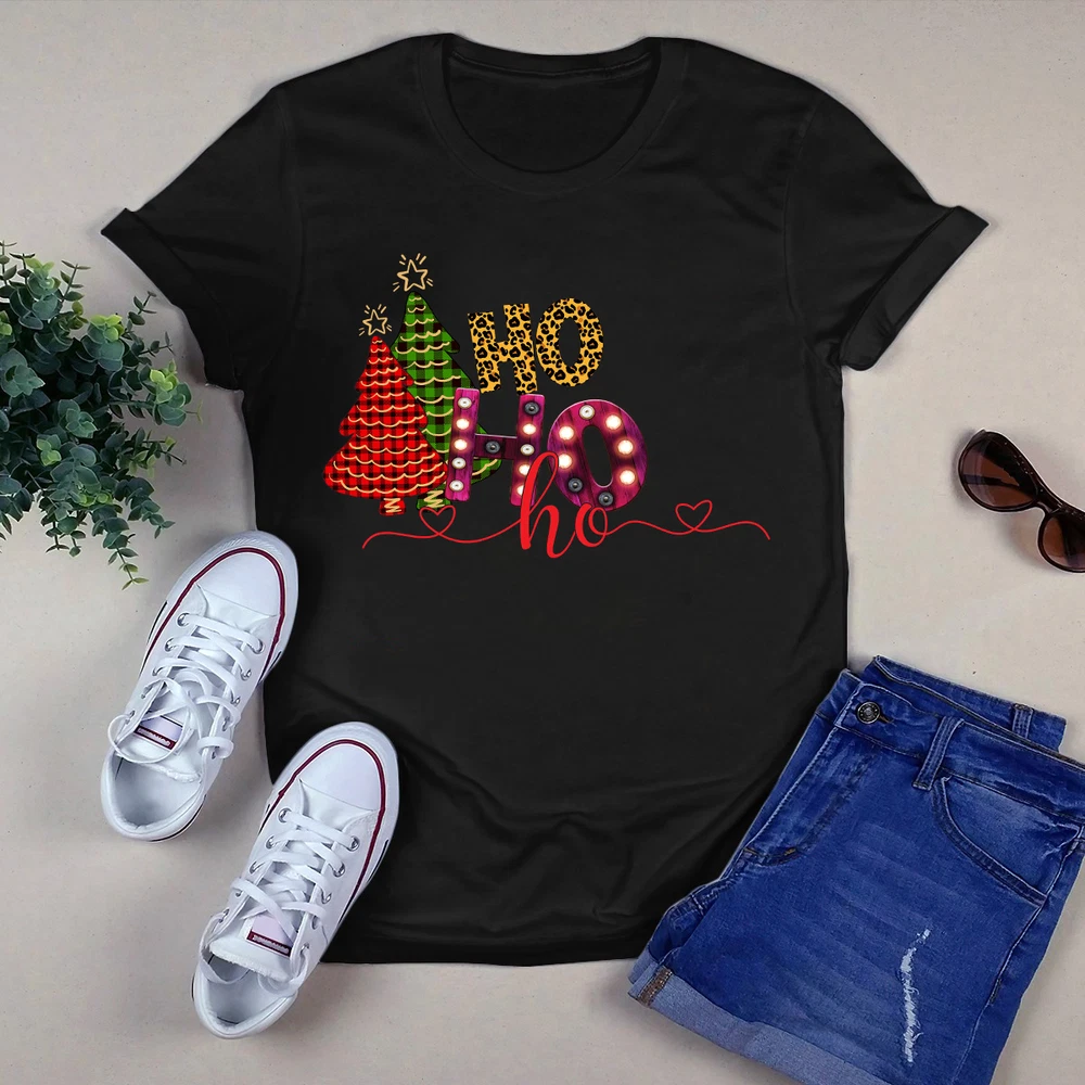 Ho Ho Ho Christmas Tree Buffalo Plaid Leopard Xmas Gift Holiday Unisex ...
