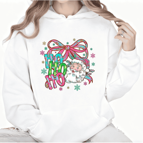Ho Ho Ho Santa Christmas Graphic Tee T-Shirt Print Top Commuting Hooded ...