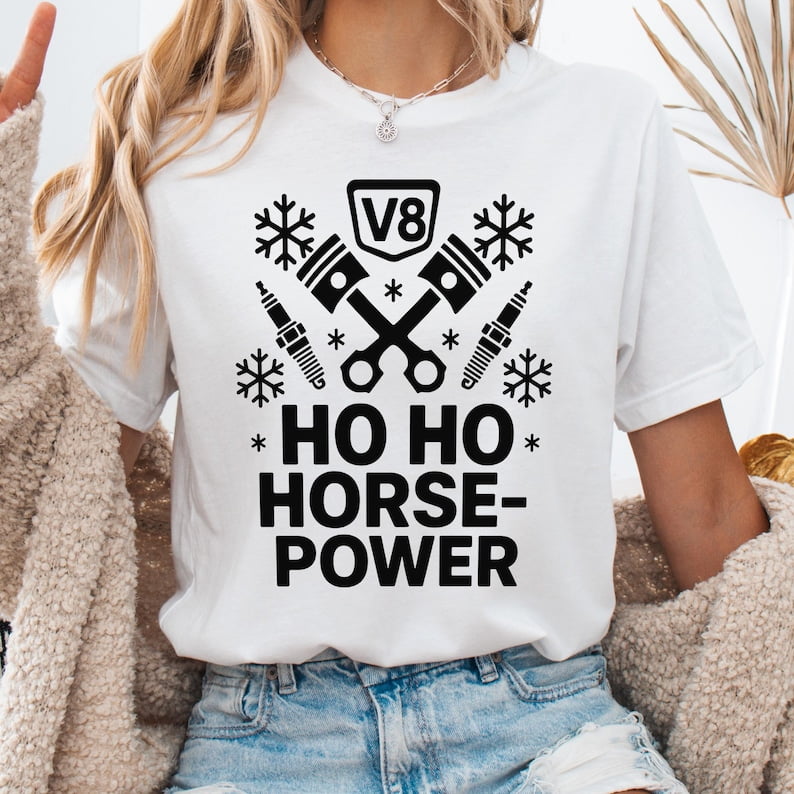 Ho Ho Horsepower V8 Car Guy Christmas Racing Holiday Graphic Tee ...