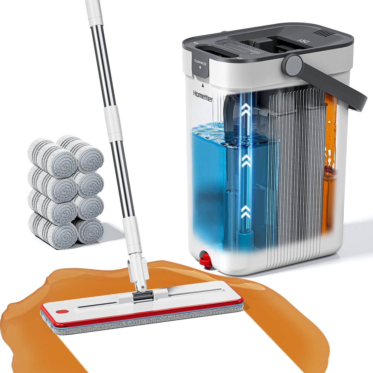 HoMettler Mop and Bucket Set, 3-Tank Flat Mop and Bucket System for ...