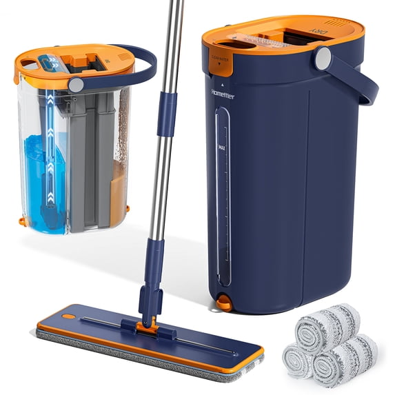 HoMettler Mop and Bucket Set with Wringer, 3-Tank Flat Mop and Bucket ...