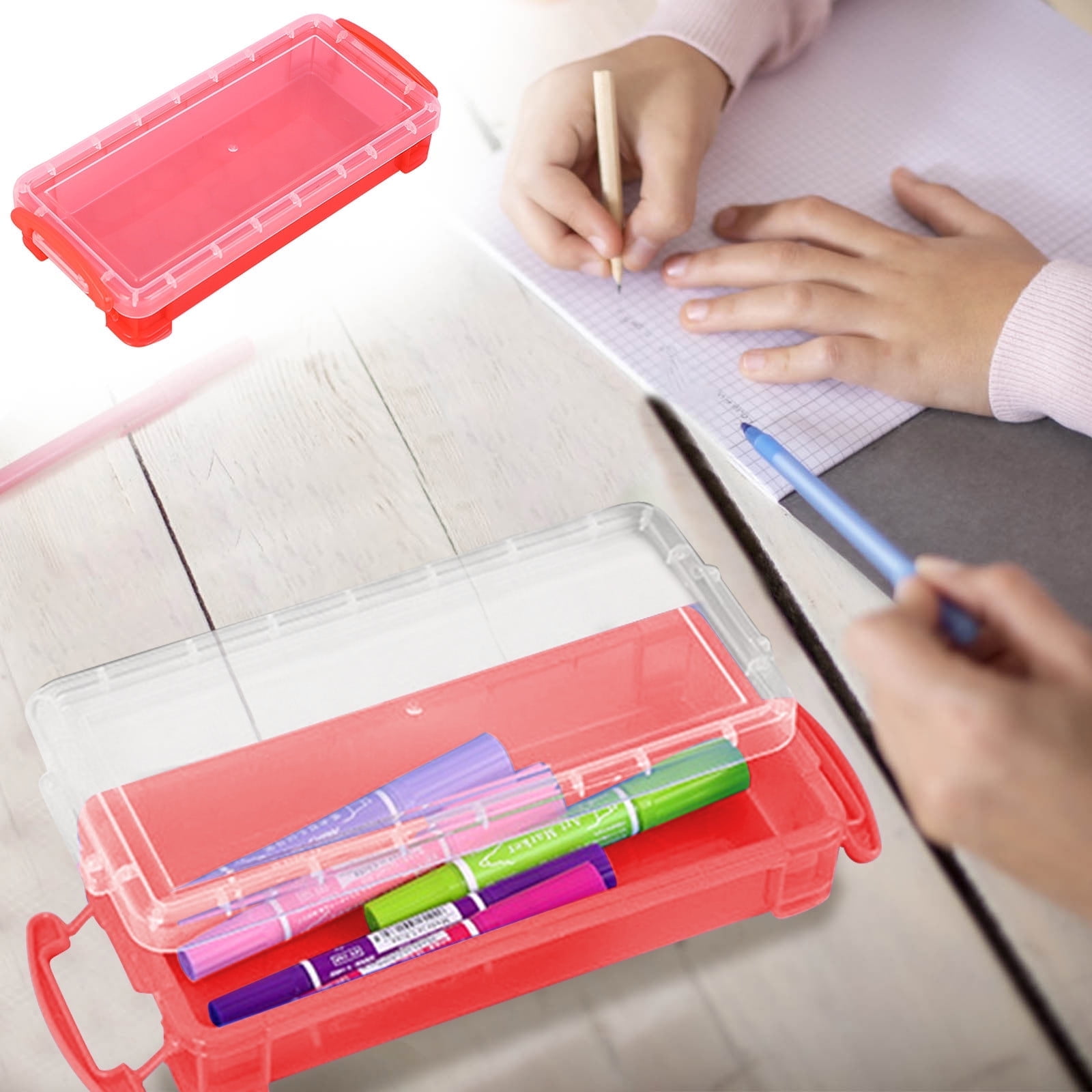 IBaodan Plastic Pencil Box Large Capacity Clear Pencil Boxes with Snap ...