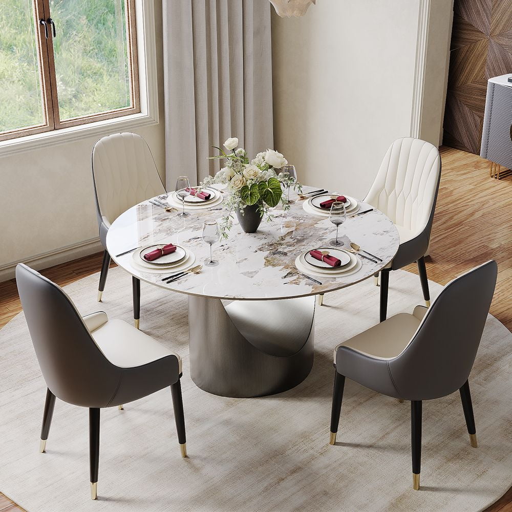 Hobart - Round Glossy Sintered Stone Dining Table - Walmart.com
