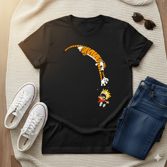 Hobbes Pouncing On Calvin Classic Comic Strip Nostalgic Humor Unisex T ...