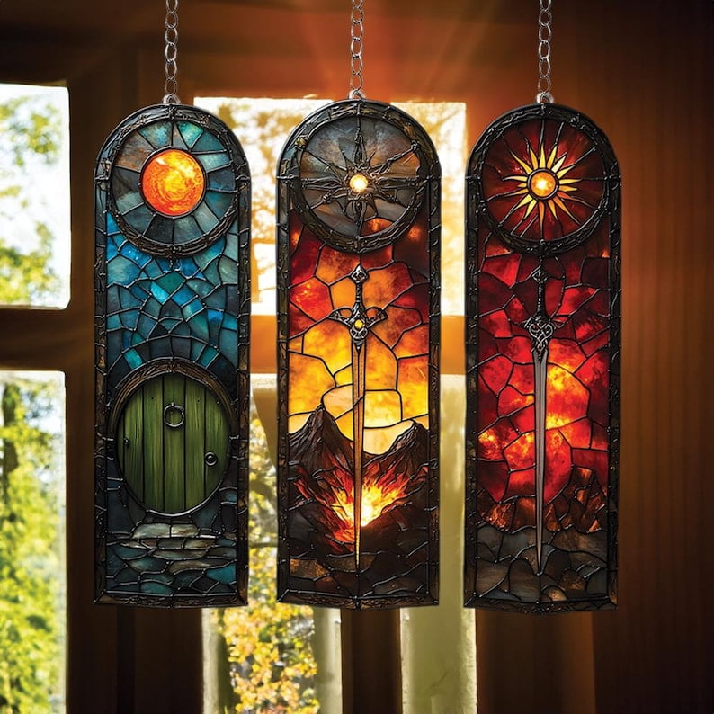 Hobbit Door and Sword Faux Stained Glass Suncatcher – Lord of the Rings ...