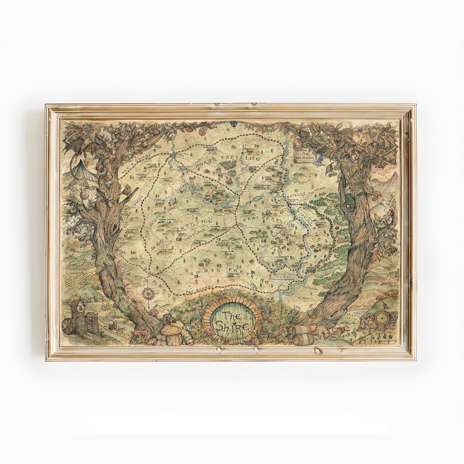 Hobbit Hole of The Shire Map Wall Art Poster, Lord of the Ring Hobbit ...
