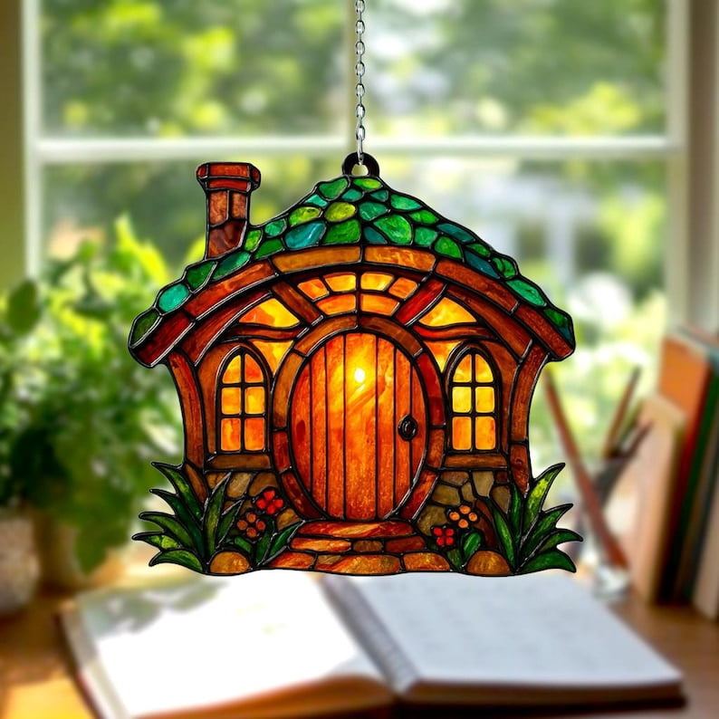 Hobbit House Stained Glass Suncatcher, Fantasy Window Decor, The Shire ...
