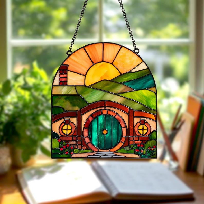 Hobbit House Stained Glass Suncatcher, Fantasy Window Decor, The Shire ...