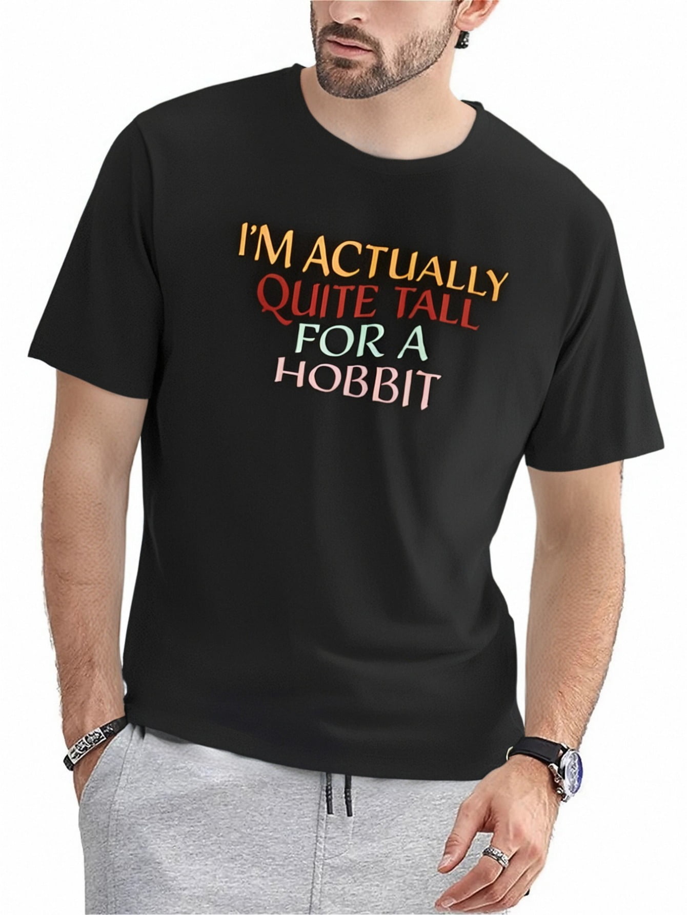 Hobbit Humor Cotton T-Shirt for Men & Women - "I'm Actually Quite Tall ...