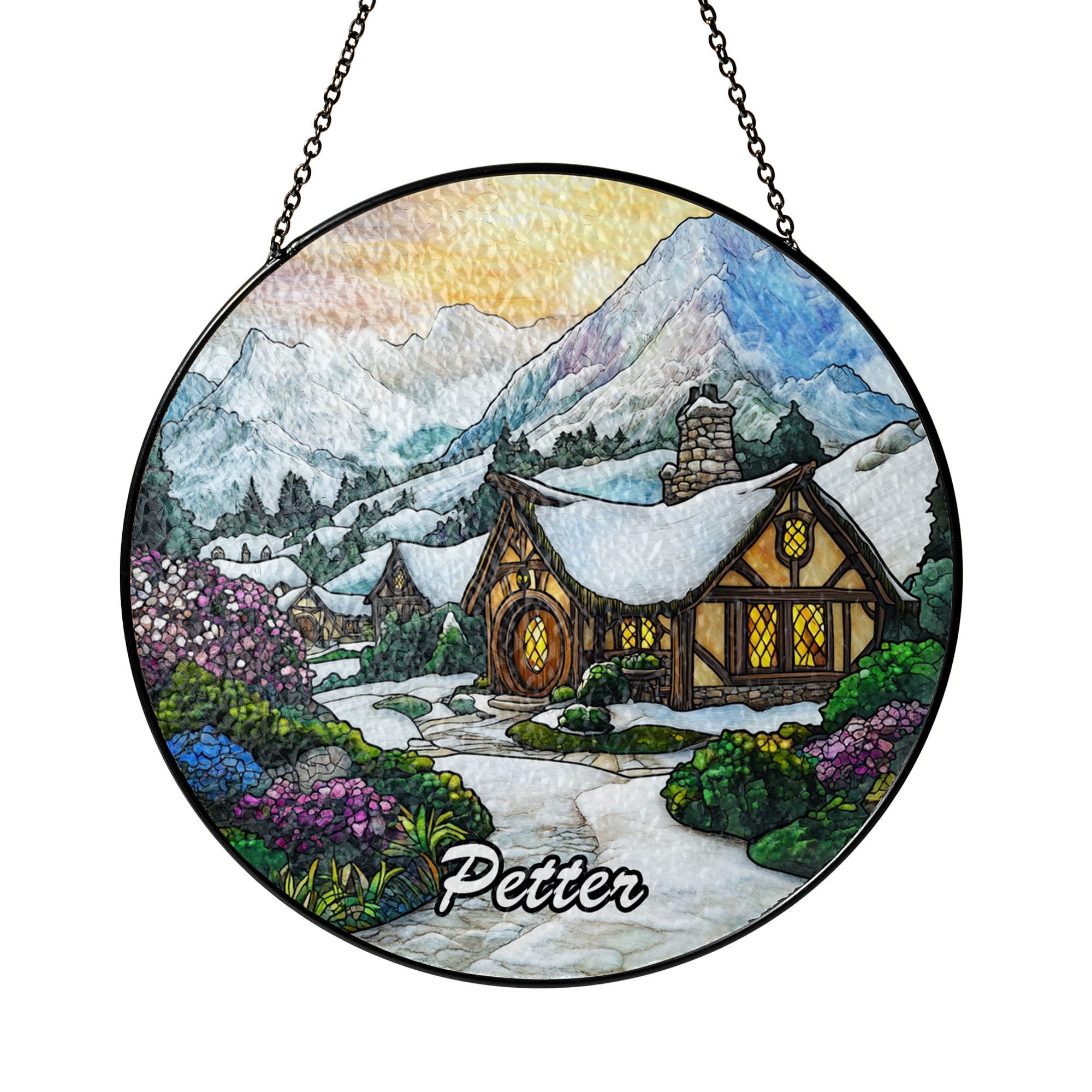 Hobbiton (The Hobbit Village) Stained Glass Suncatcher - Custom Name ...