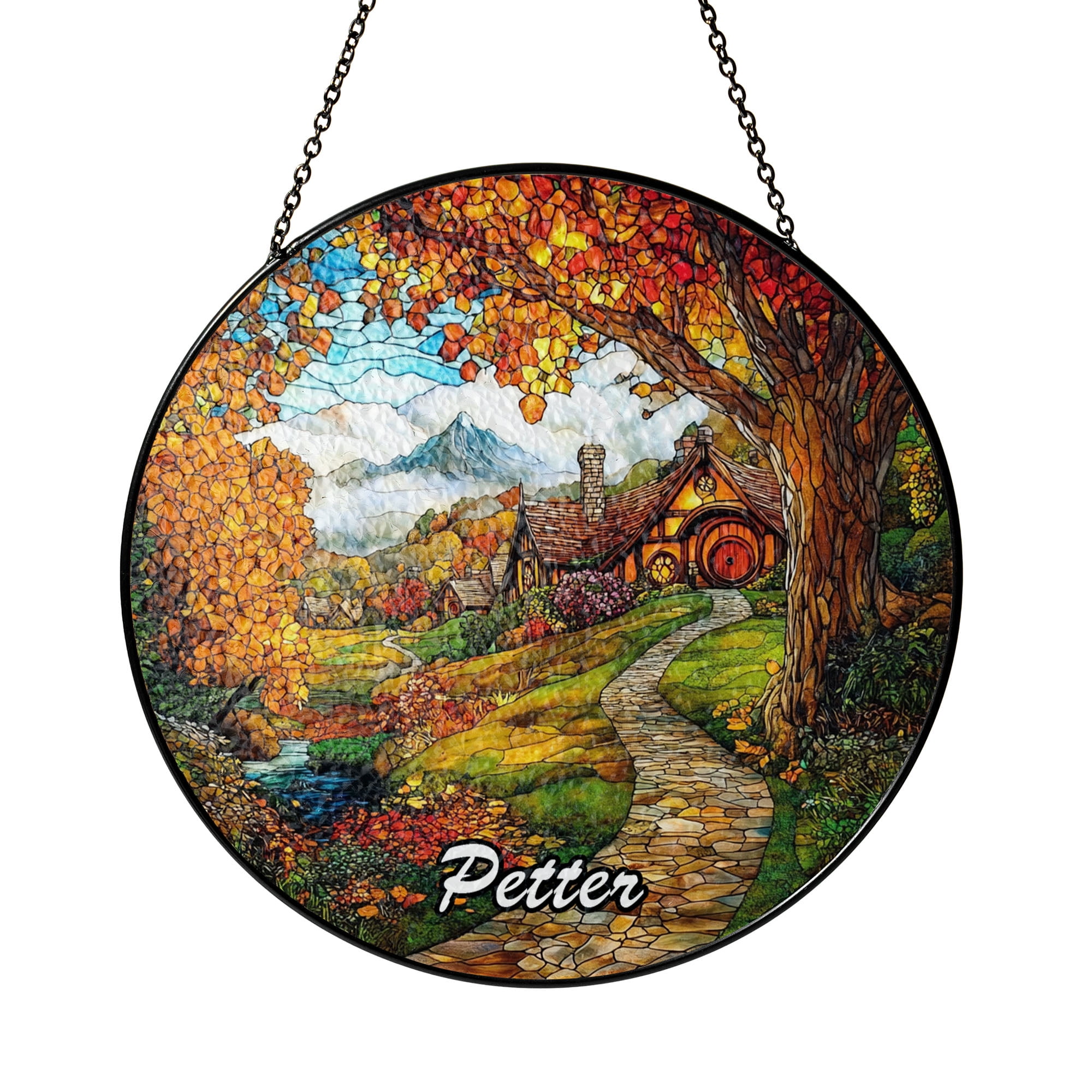 Hobbiton (The Hobbit Village) Stained Glass Suncatcher - Custom Name ...