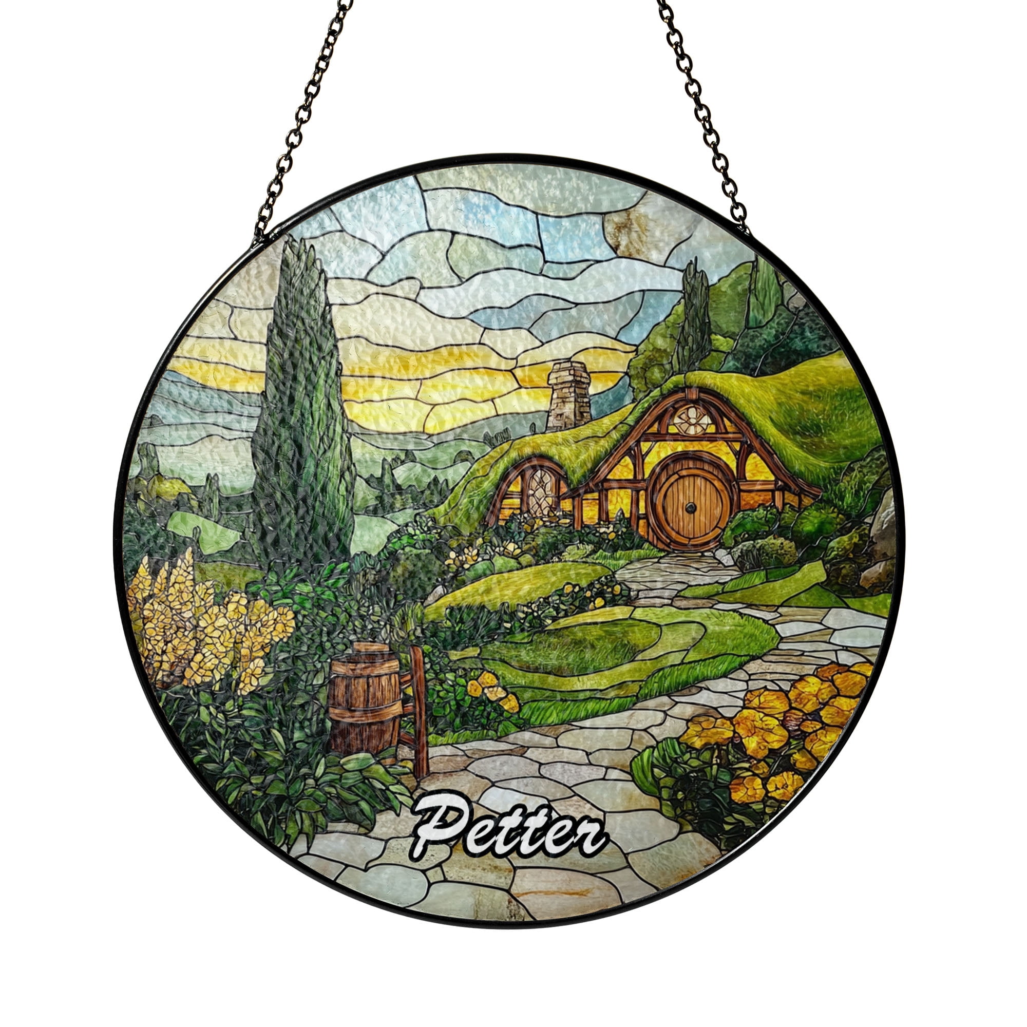 Hobbiton (The Hobbit Village) Stained Glass Suncatcher - Custom Name ...