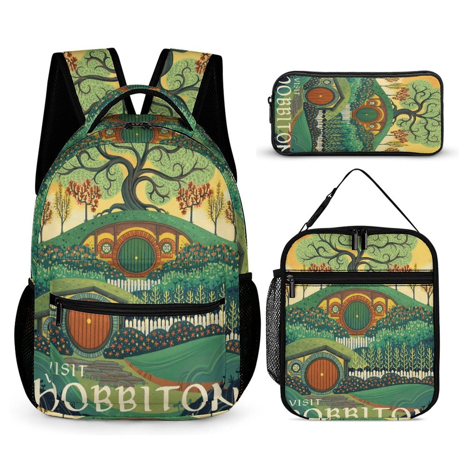 Hobbiton Vintage Travel Poster Lord of The Rings Moive 3 Piece Backpack ...
