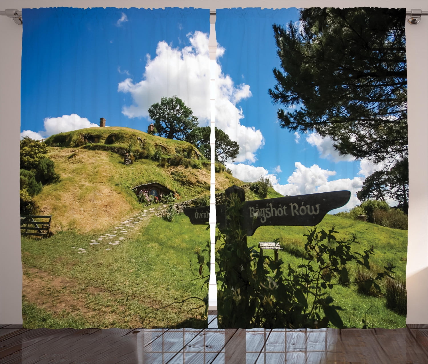 Ambesonne Hobbits Curtains 2 Panel Set, Overhill Hobbit Village, 108" x ...