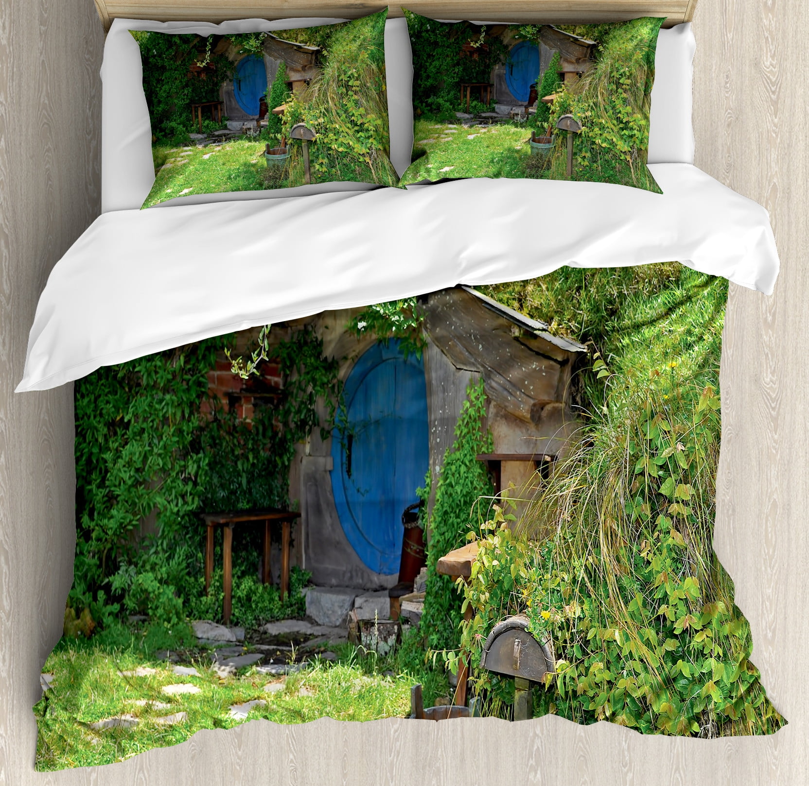 Hobbits Duvet Cover Set, Fantasy Hobbit Land House in Overhill Woods ...