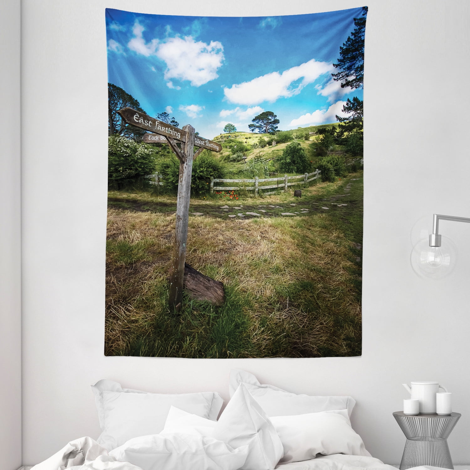 Hobbits Tapestry, Rustic Wooden Sign in Hobbit Land East West Movie Set ...