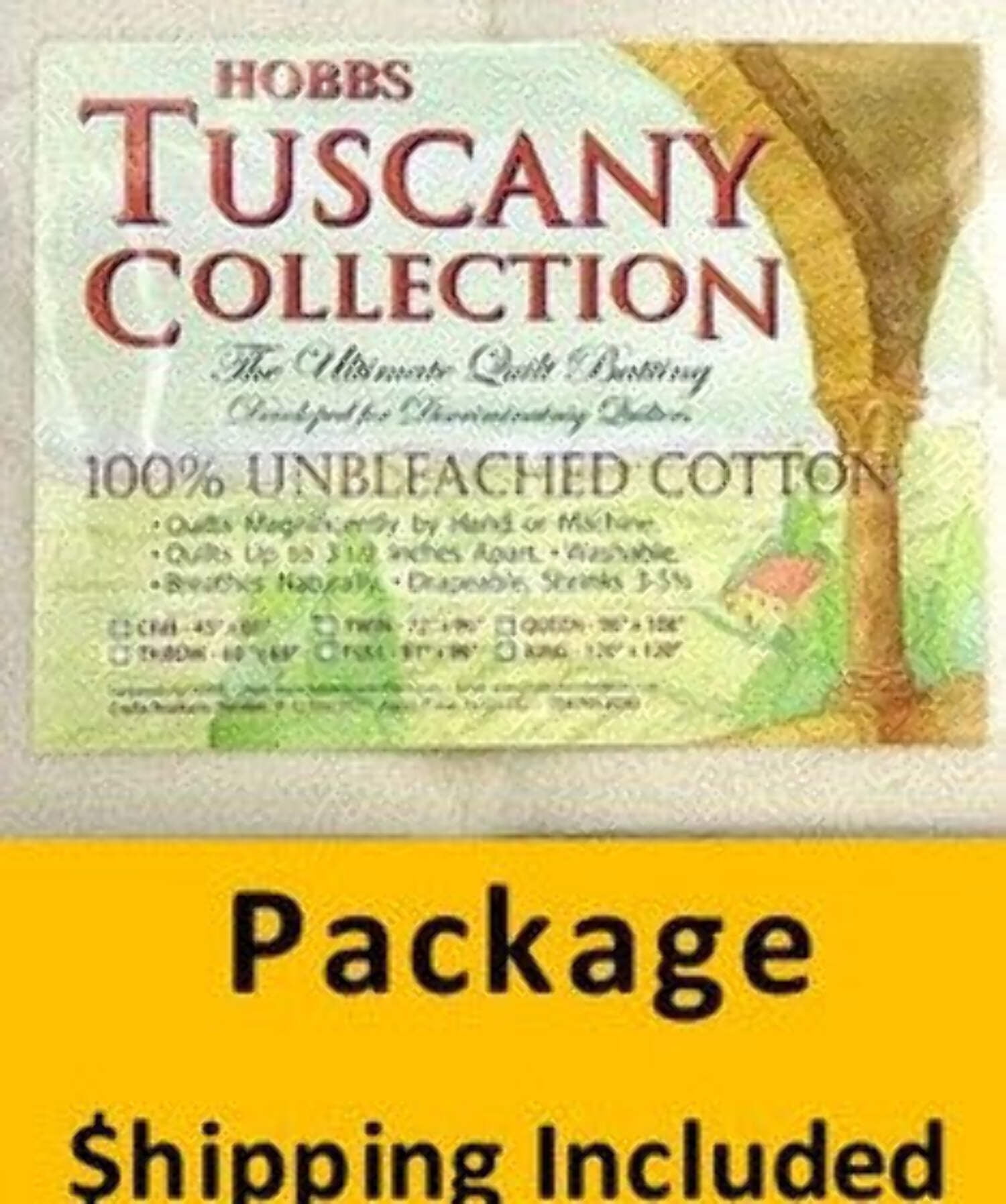 TU120 Hobbs Tuscany Unbleached 100% Cotton Batting (Package, King 120 ...