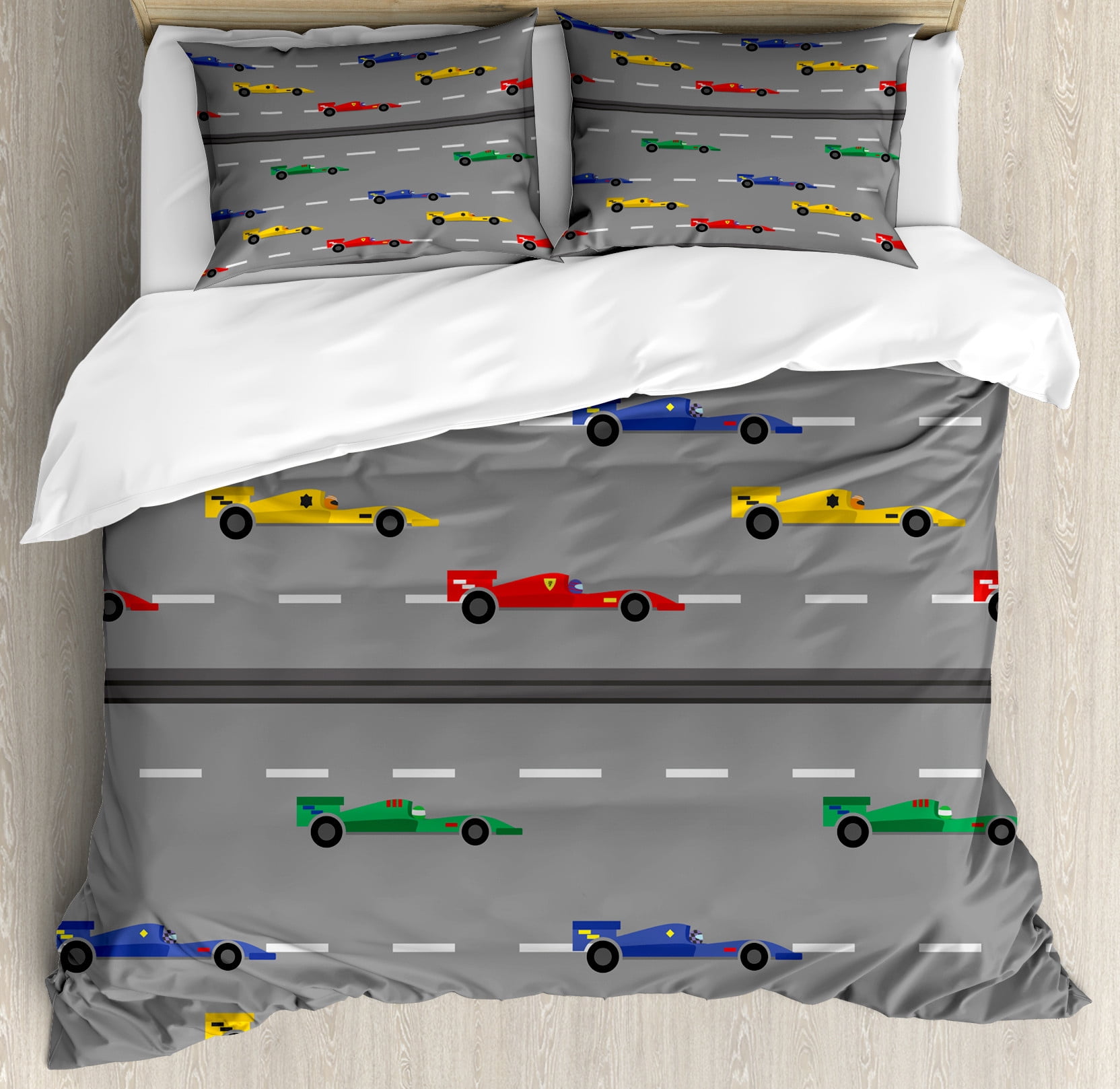 Hobby Duvet Cover Set, Horizontally Arranged Rally Colorful Racing Cars ...