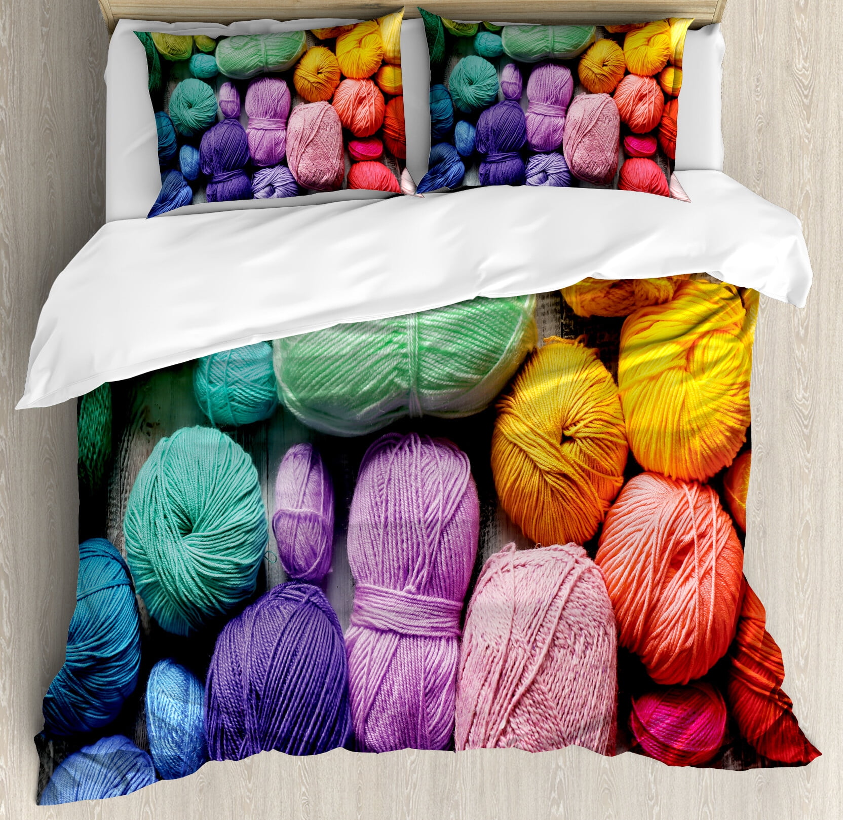 Hobby Duvet Cover Set, Top View of a Group of Colorful Knitting Yarn ...