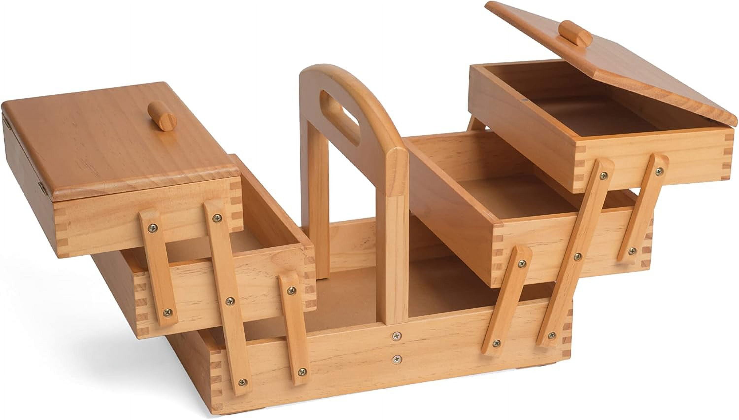 Hobby Gift Sewing Box Cantilever Pine Wood 3 Tier - Walmart.com