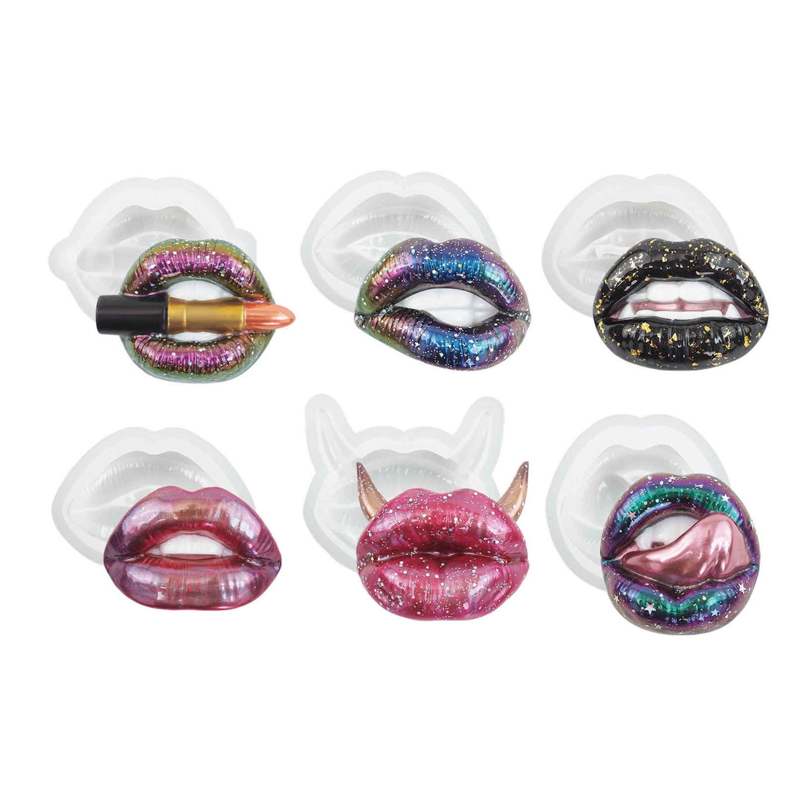 Hobeauty Diy Lip Mold 6pcs 3d Lip Silicone Mold Set Diy Resin Casting Crafts With Easy Release