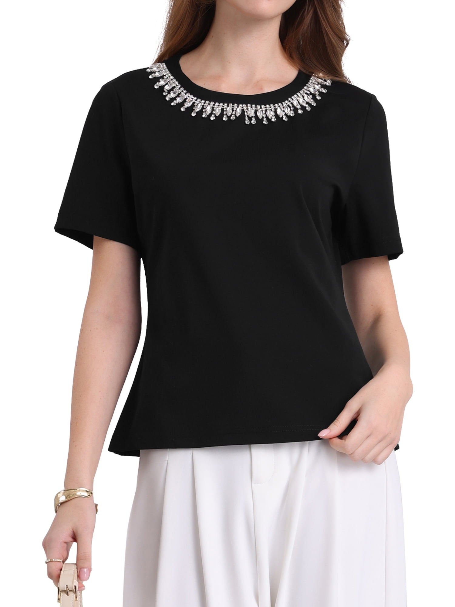 INSPIRE CHIC Elegant Women's Sparkly Blouse with Rhinestone Tops for ...