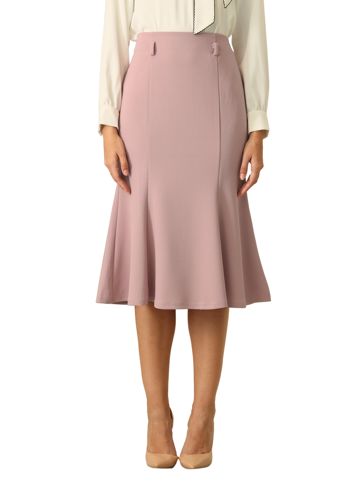 INSPIRE CHIC Women's Elegant Fishtail Skirt High Waist Belted Work Midi ...