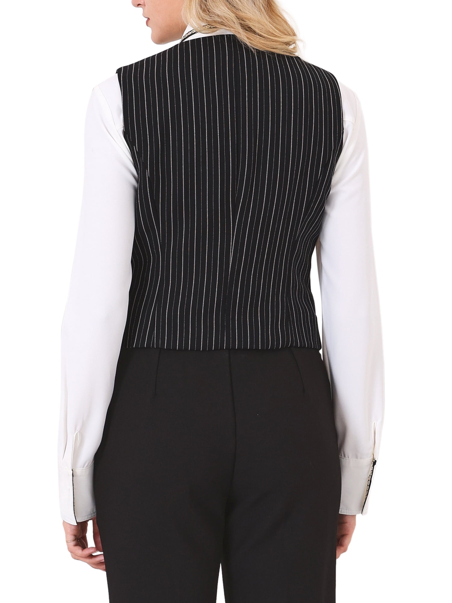 Hobemty Women's Formal Button Down V Neck Vintage Striped Waistcoat ...