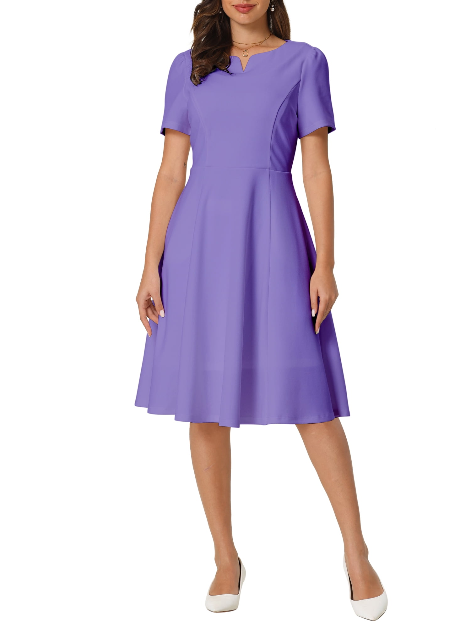 INSPIRE CHIC Women's Office Dresses Split Neck Short Sleeve Work A-Line ...