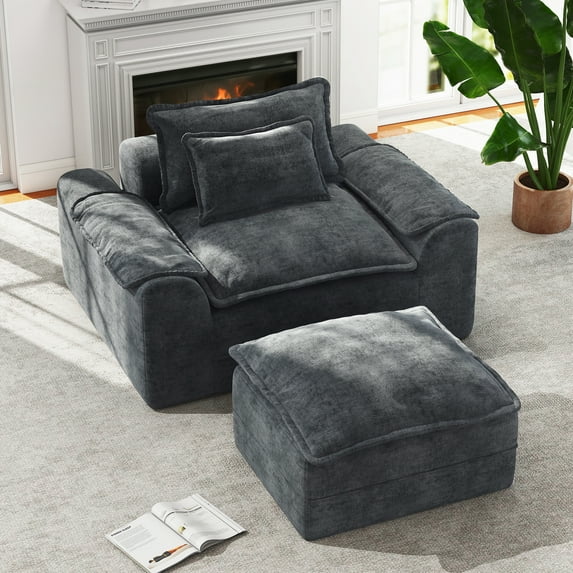 Hobestluk Cloud Single Sofa with Ottoman Memory Foam Couch with Deep ...