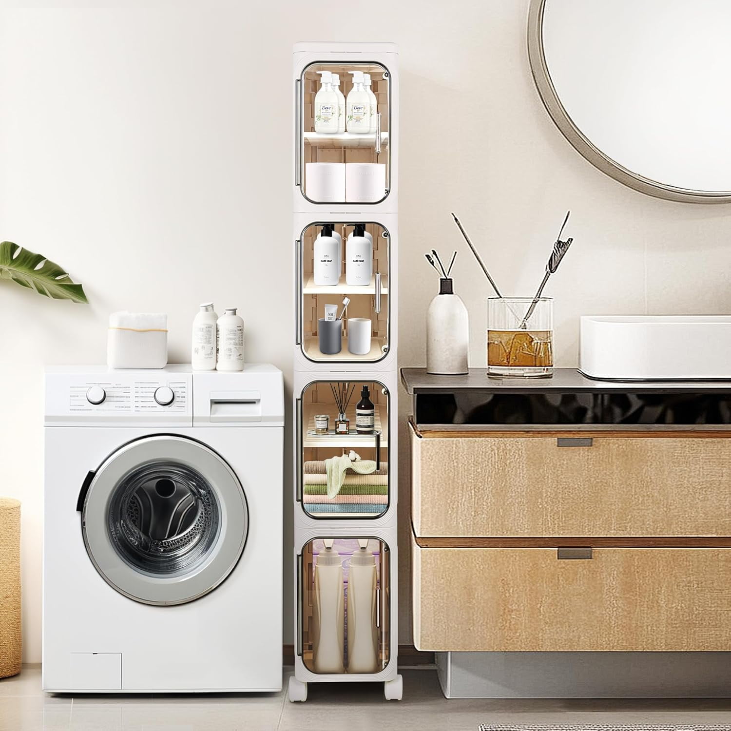 Hobetta 4-Tier Tall Narrow Storage Cabinet, Plastic Slim Storage ...