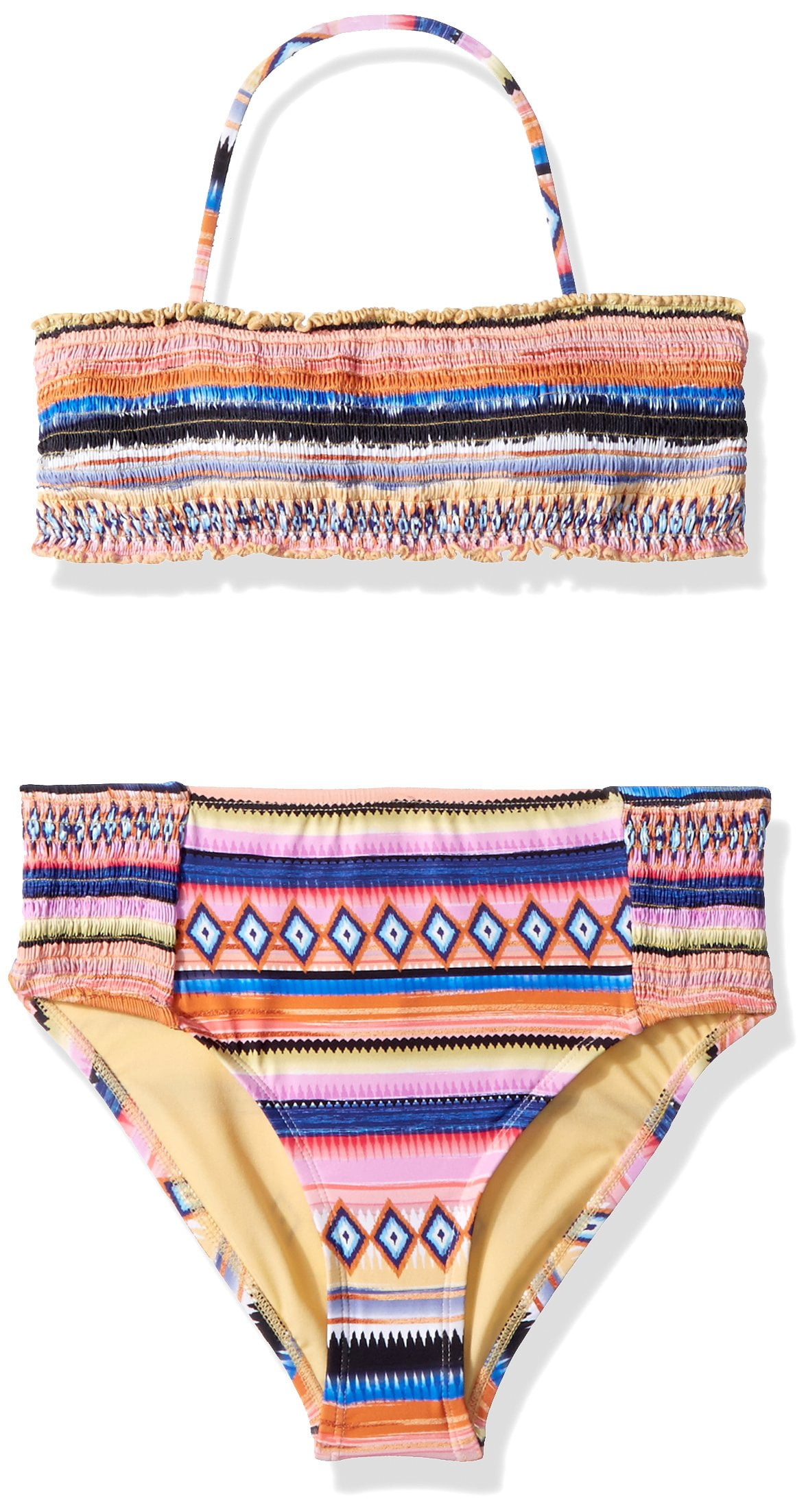 Hobie Girls Swimwear Blue Halter Smocked Bandeau Bikini Set - Walmart.com