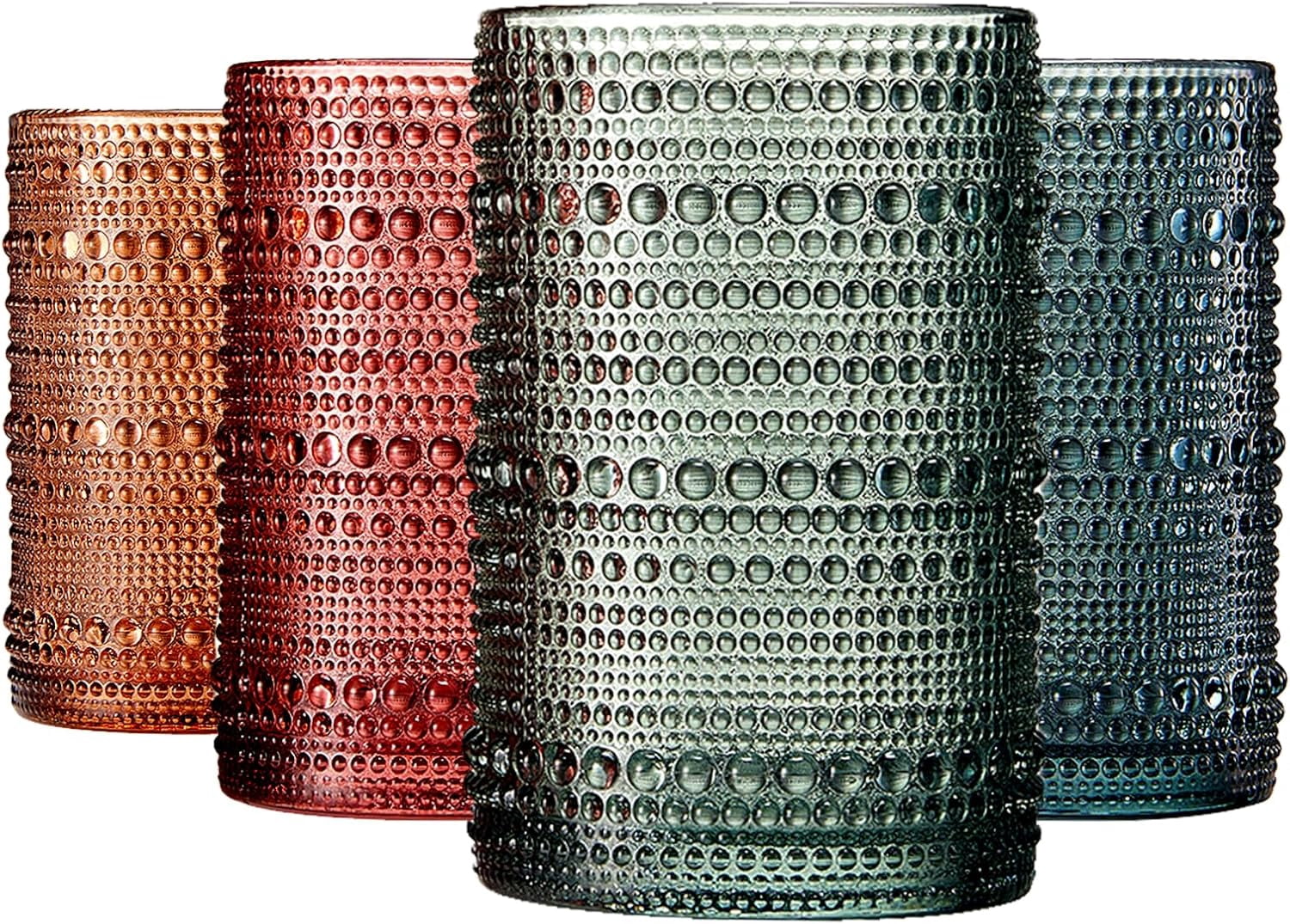 Hobnail Beaded Highball Drinking Tumbler Glasses | Set of 4 | Color ...