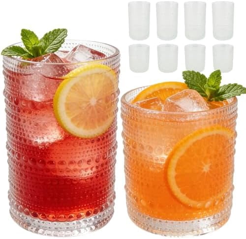 Hobnail Drinking Glasses Set of 8，Includes 12-ounce beer glasses and 10 ...