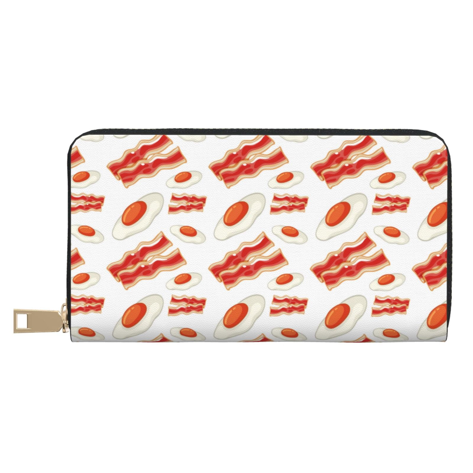 Hobo Eggs Bacon Print Red White Wallet Women, Leather Bifold Multi Card ...