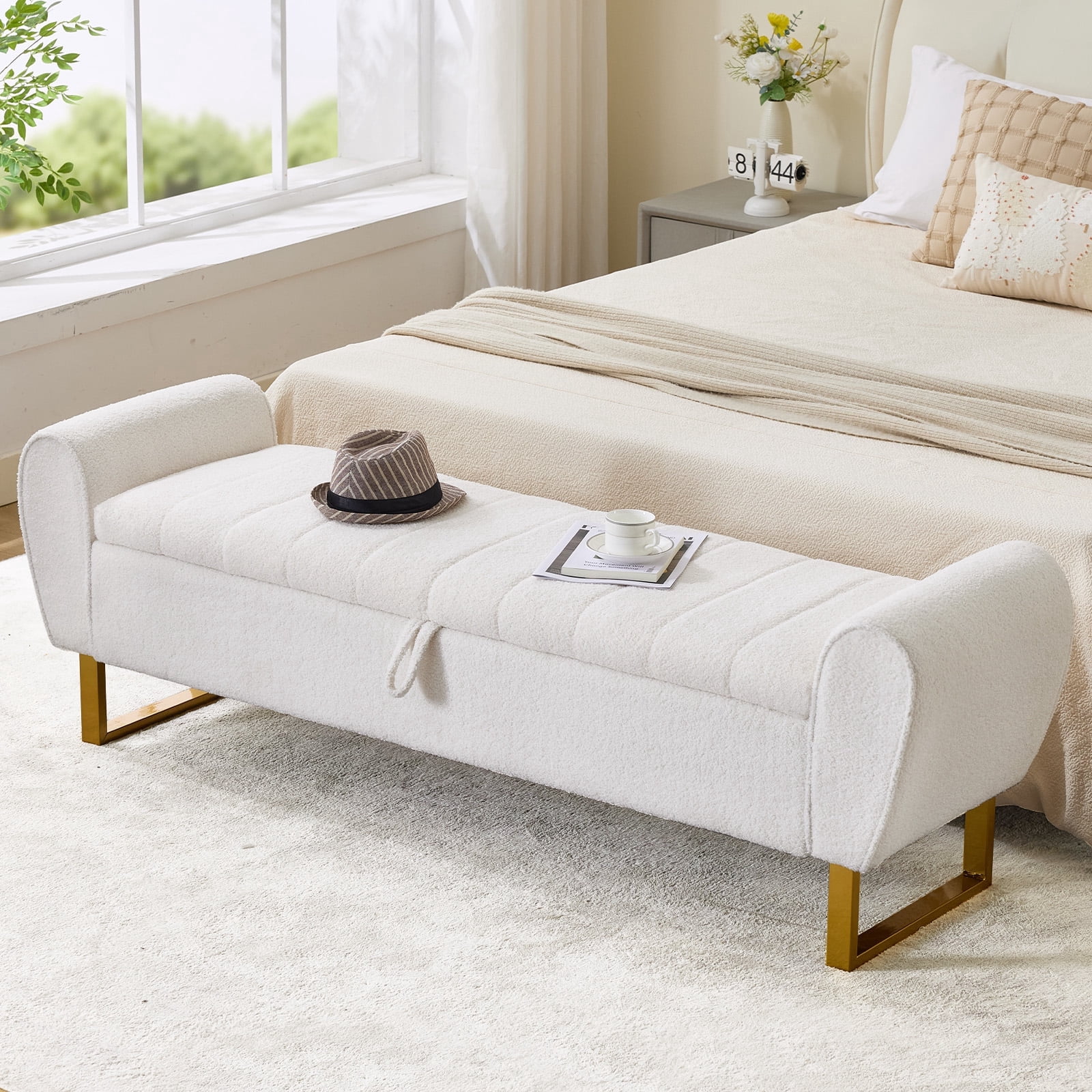 Hobooment 67" Large Upholstered Teddy Storage Ottoman Bench, End of Bed ...