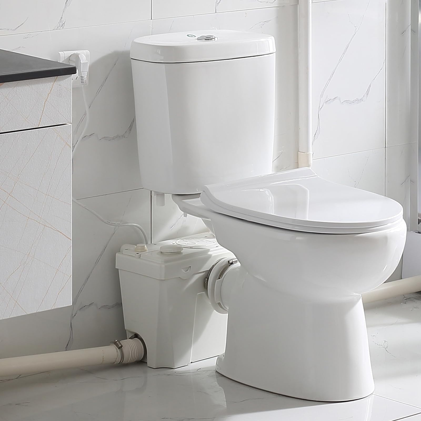 500W Macerating Upflush Toilet with Quiet Pump, 4 Water Inlets for ...