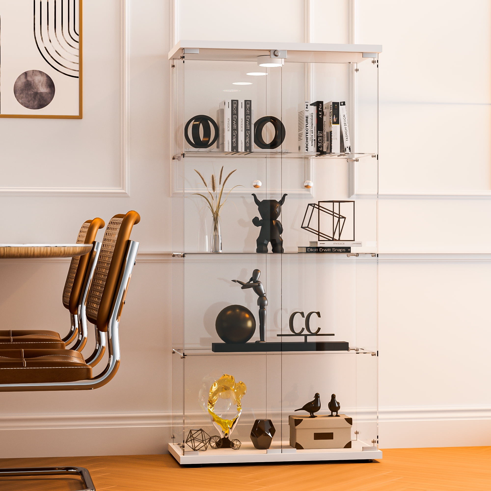 Hoccot 4 Shelf Glass Display Cabinet with 12 Color LED Lights and ...
