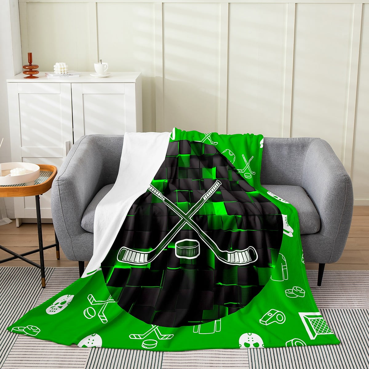 Hockey 40x50 Throw Blanket for Boys Kids Teen Green Black Neon ...