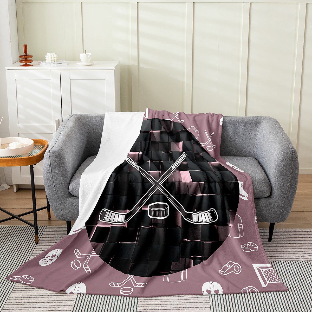 Hockey 40x50 Throw Blanket for Girls Pink Black Neon Geometric ...