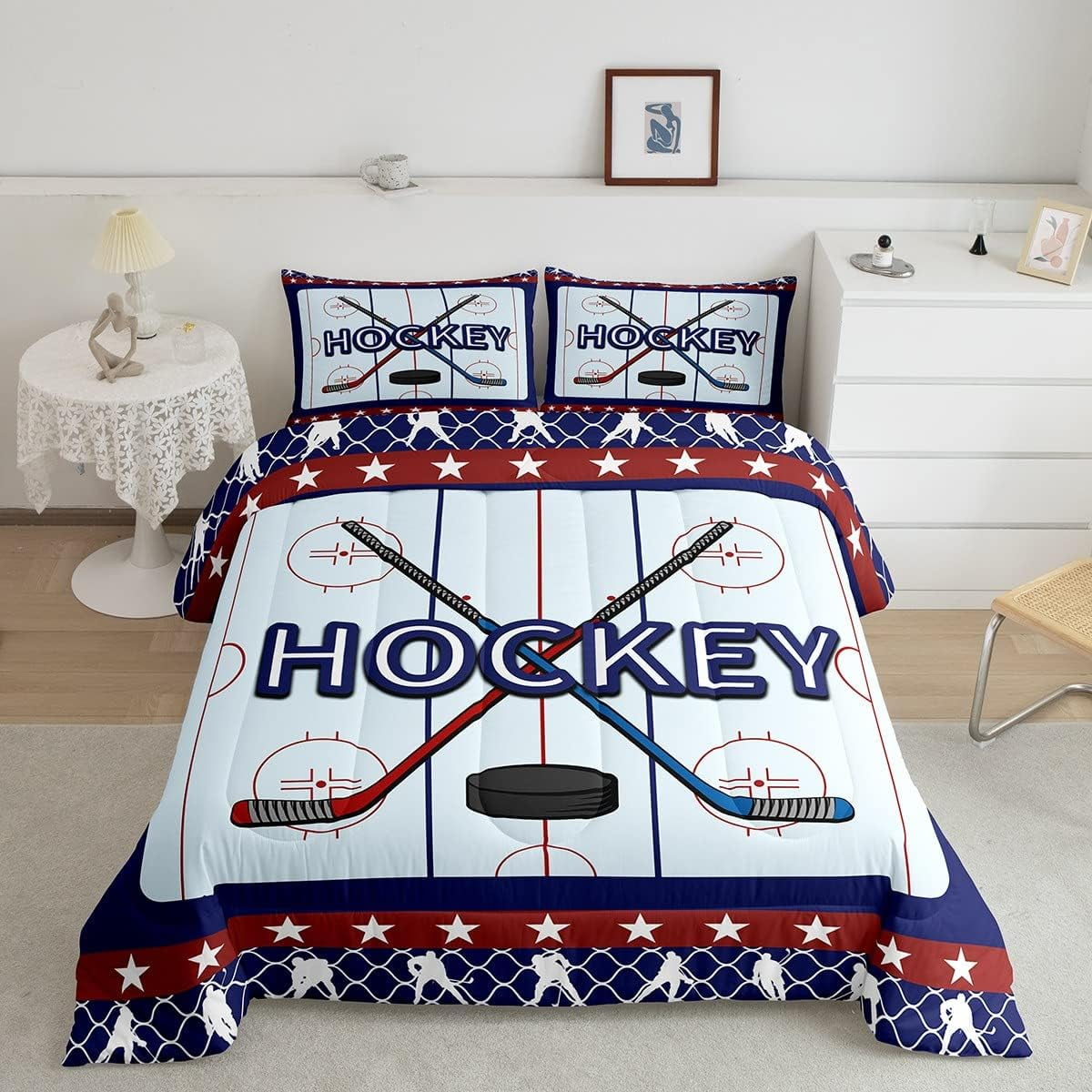 Hockey Comforter Set,Ice Hockey Player Bedding Set Women,Adults Hockey ...